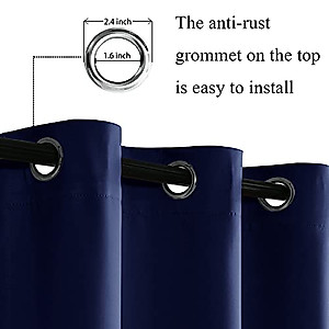 JIUZHEN Blackout Curtains with Tiebacks - Thermal Insulated, Light Blocking and Noise Reducing Grommet Curtain Drapes for Bedroom and Living Room, Set of 2 Panels, 42 x 63 Inch Length, Navy Blue