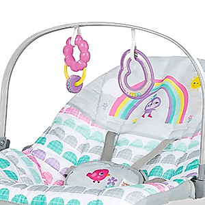 Bright Starts Rosy Rainbow Infant to Toddler Rocker with Vibrations, Baby Seat for Girl or Boy, Newborn +