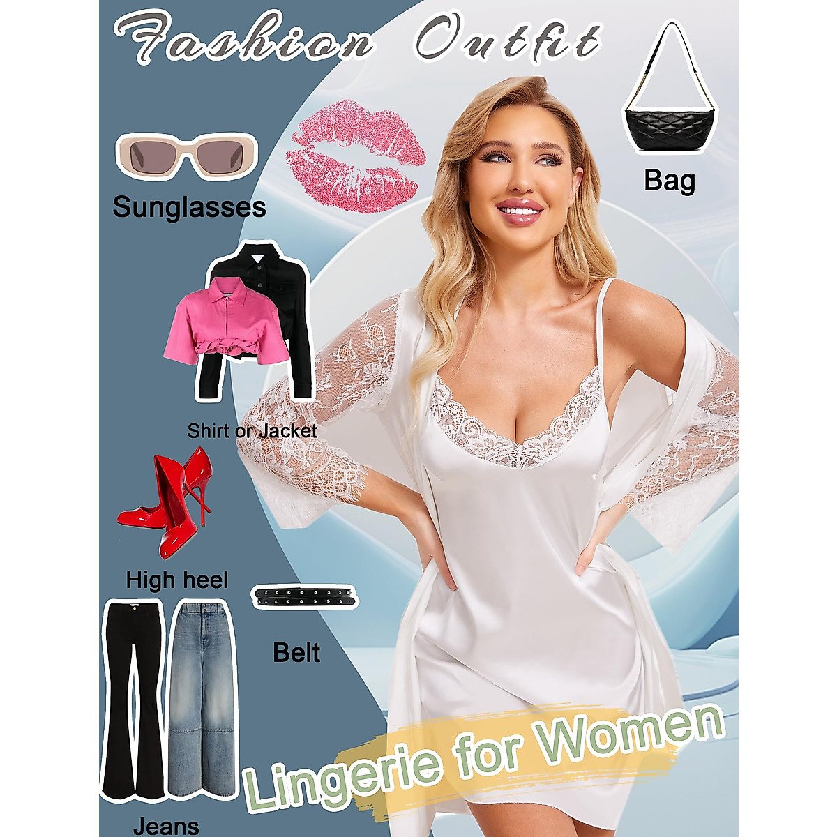 Avidlove Night Dresses for Women Sleep Satin Nightgowns Women's Lingerie, Sleep & Lounge White Medium