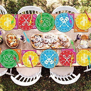 96 Pcs Mexican Fiesta Tableware Cinco De Mayo Party Supplies for 24 Guests Mexican Papel Picado Plates Napkins for Mexican Fiesta Party Decorations Fiesta Taco Birthday Baby Shower Party Favors