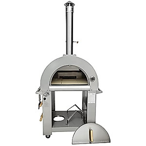 MCP-Distributions 32.5'' Outdoor Propane or Wood Fired Silver Stainless Steel Artisan Pizza Oven or Grill with Waterproof Cover, Pizza Peel
