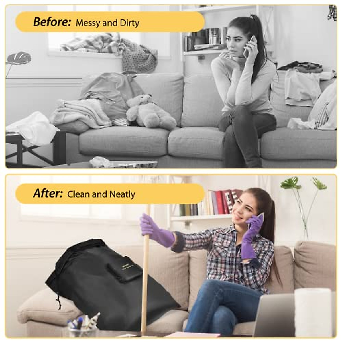 aceyoon 2PCS Extra Large Travel Laundry Bag, 43.5x27.6 inch Collapsible Drawstring Dirty Clothes Storage Bag Waterproof Travel Organizer Bags Fit for Home Travel and College Dorm