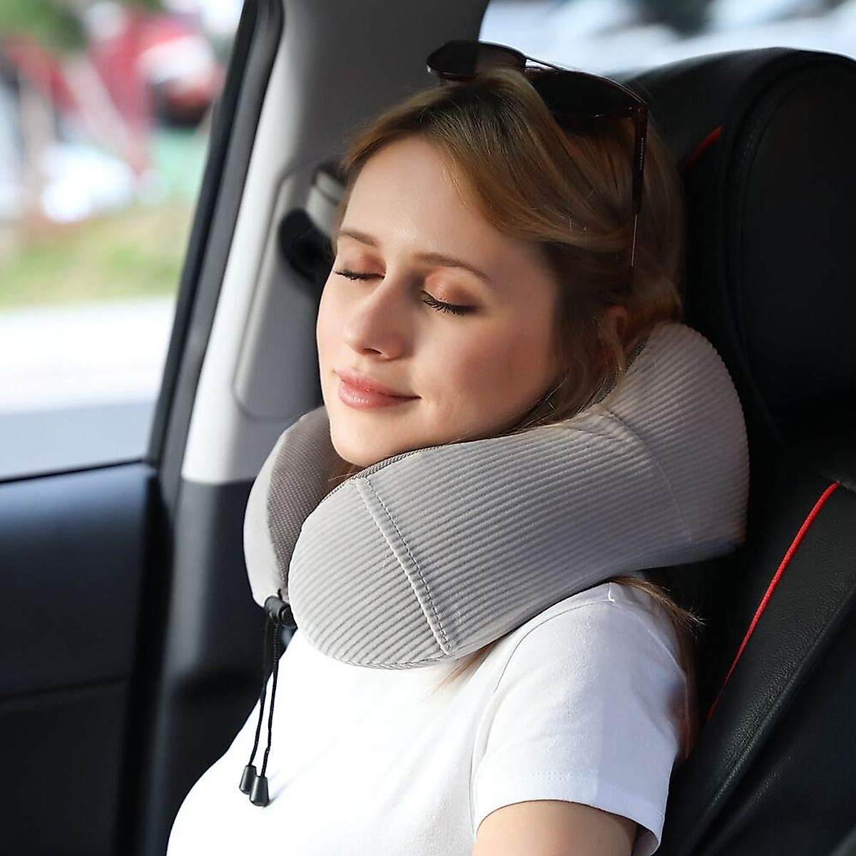 Travel Pillow, Memory Foam Neck Pillow with 360-Degree Head Support Comfortable Airplane Pillow with Storage Bag Lightweight Traveling Pillow for Sleeping, Car, Train, Bus and Home Use(Gray)