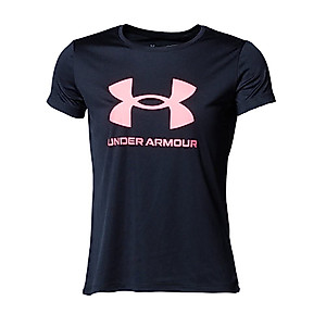 Under Armour Girls Tech Sportstyle Big Logo Short Sleeve T-shirt, Black (002)/Cerise, Youth X-Large