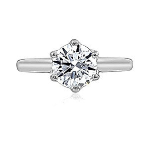 Amazon Essentials Platinum-Plated Sterling Silver Solitaire Ring set with Round Infinite Elements Cubic Zirconia (2 cttw), Size 6 (previously Amazon Collection)