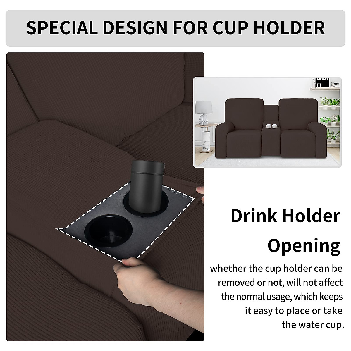 Easy-Going 1 Piece Stretch Reclining Loveseat with Middle Console Slipcover, 2 Seater Loveseat Recliner Cover with Holder and Storage, Recliner Couch Sofa Cover, Furniture Protector Chocolate