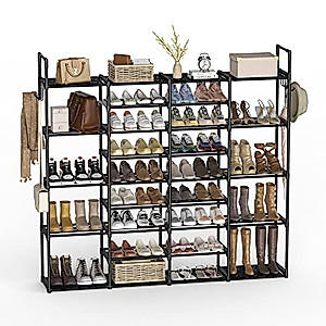 WEXCISE Large Shoe Rack Organizer 9 Tiers 4 Rows for 64-72 Pairs Shoe and Boots, Tall shoe storage Metal Shoe Organizer garage shoe storage Black for Entryway, Closet, Bedroom, Hallway