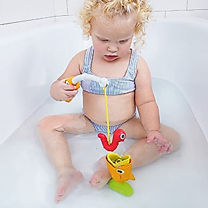 Yookidoo Toddler Baby Bath Magnetic Fishing Game Toy with Water Effects (Ages 2+) Includes 3 Moving Fish, Worm & Fishing Pole (4pc) Floating Fish Playset for Bath Time or Pool (Mold Free)