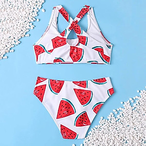 EnJoCho Toddler Beach Bodysuits Crisscross Piece Swimsuit Watermelon Print Floral Small Two Cute Summer Girls' (White, 8 Years)