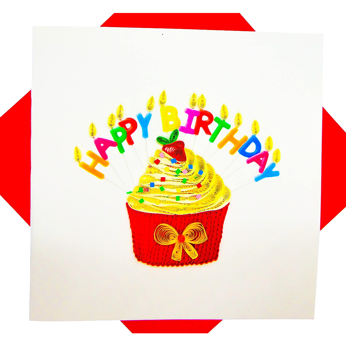 Colorful Happy Birthday Cupcake, Quilling Card 3D - Unique Dedicated Handmade, Design Greeting Card for Birthday | 6" x 6"