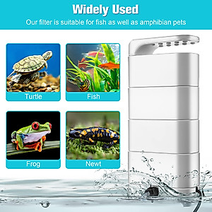 850L/H Turtle Water Filter, 4 in 1 Turtle Tank Filter Reptile Tank Water Filter with Sponge, Bio Balls, 2 Suction Cups and Drain Hose, Submersible Aquarium Filter for Amphibians and Reptiles Frog
