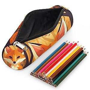 GzLeyigou Round Pencil Case Pen Bag Pouch Holder Fox Stationery Organizer Pencil Bag with Zipper Pencil Pouch Storage Box Cosmetic Organizer Makeup Brush Bag Fall Fox