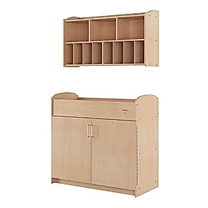 Foundations Serenity Daycare Changing Table with Storage Cubbies, Baby Diaper Changing Station for Childcare Centers, Includes 1" Foam Mattress Pad, Natural Wood Finish