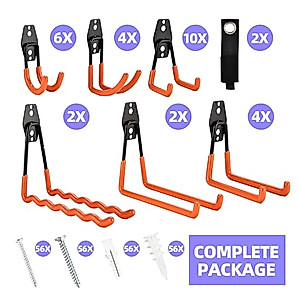 Rlipily 30 Pack Garage Hooks Steel Heavy Duty Garage Storage Hooks Utility Steel Wall Mount Garage Hanger&Organizer for Bikes,Garden Tools, Ladders, Bulk Items，Ropes and More Equipment