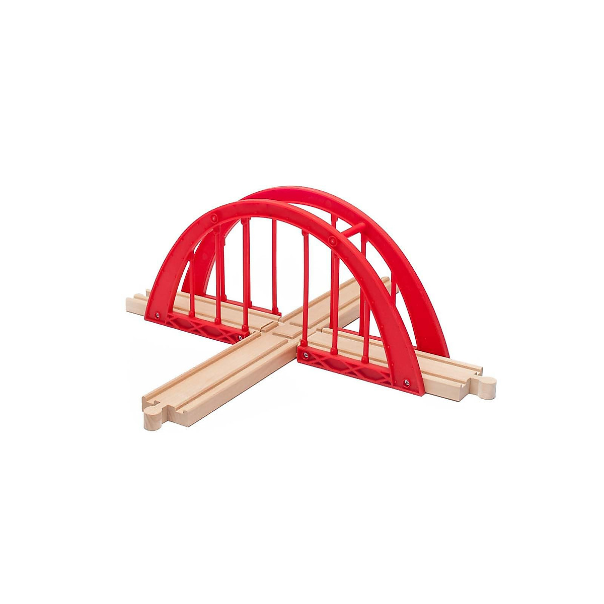 maxim enterprise, inc. Red Intersection Bridge, Model Railroad Bridge with Wooden Cross Track, Wooden Bridge Compatible with Thomas & Friends, Brio Railway, and All Major Brand Fine Wooden Train Sets