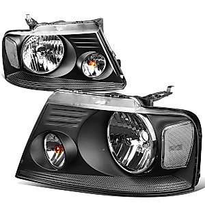 Auto Dynasty Halogen Model Factory Style Headlights Assembly Compatible with Ford F150 Lincoln Mark LT 2004-2008, Driver and Passenger Side, Black Housing Clear Lens