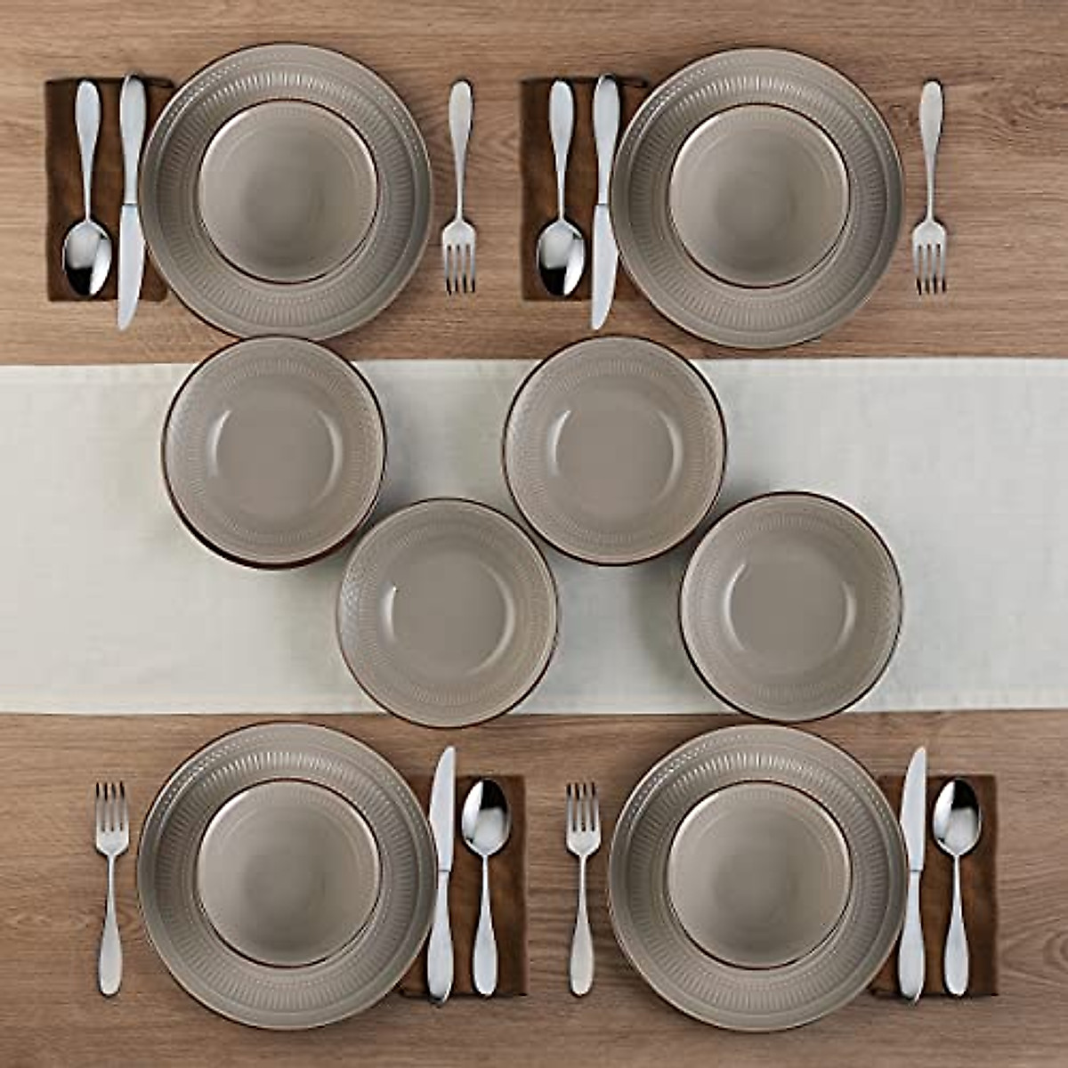 Pfaltzgraff Easton 12 Piece Dinnerware Set, Service For 4, Taupe