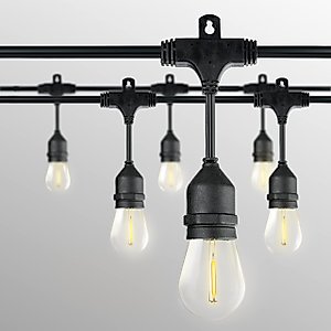 Honeywell 48 FT Outdoor String Lights, Commercial Grade Waterproof LED Patio Lights, 15 Plastic E26 Bulbs, Create Cafe Lighting Ambience in Your Backyard