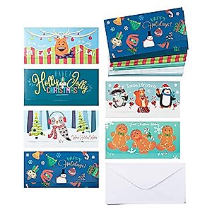 Sustainable Greetings 36 Pack Money Christmas Money Holder Cards with Envelopes, 6 Holiday Designs (7.25 x 3.5 In)