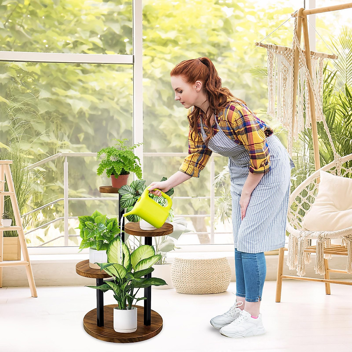 GEEBOBO 3 Tier Plant Stand Indoor, Metal Wood Plant Stands For Indoor Plants Multiple, Corner Tiered Flower Plants Shelf Stand for Living Room Bedroom, Brown