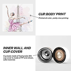 CaTaKu Eiffel Ballet Dancer Water Bottle Insulated 16 oz Stainless Steel Flask Thermos Bottle for Coffee Water Drink Reusable Wide Mouth Vacuum Travel Mug