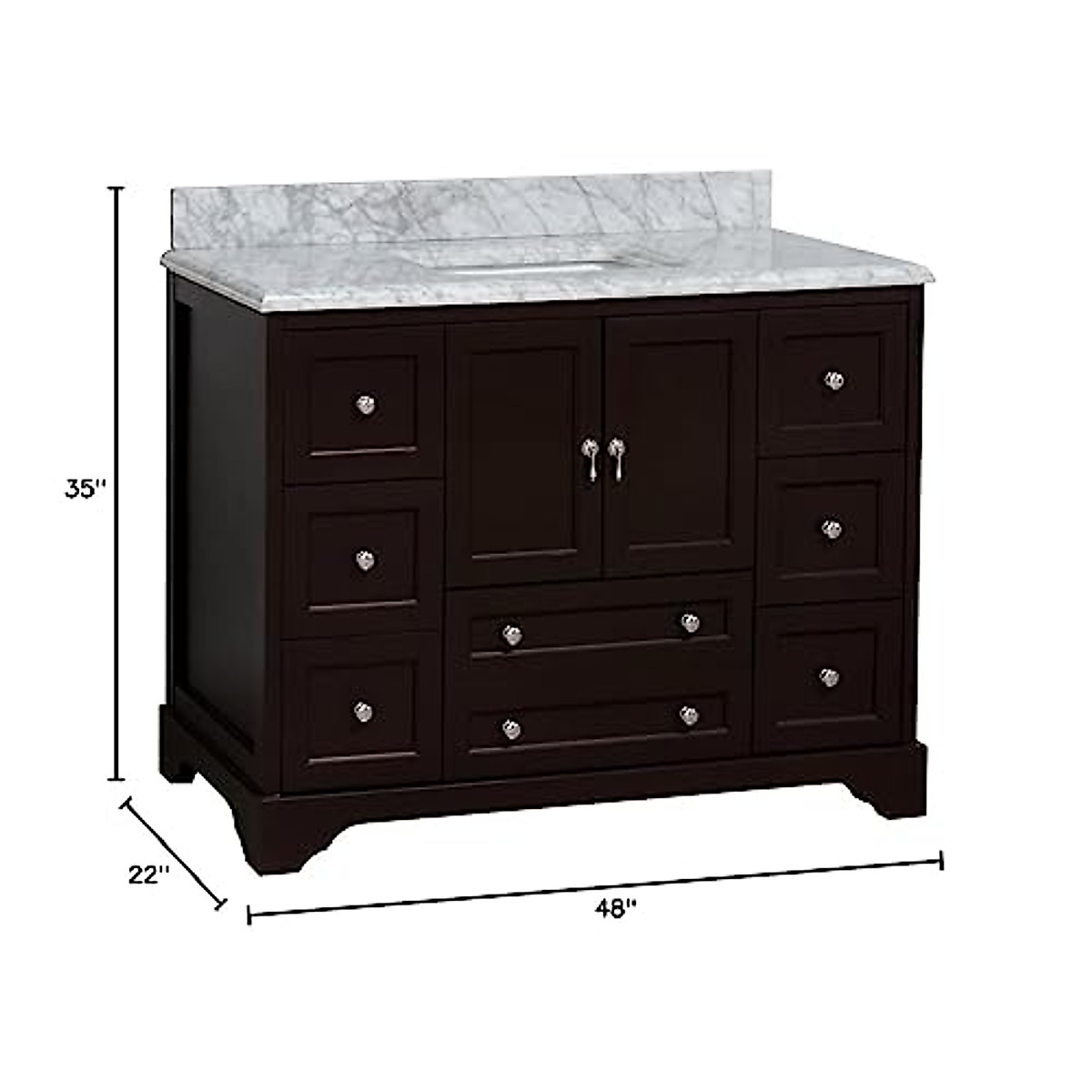 Madison 48-inch Bathroom Vanity (Chocolate/Carrara): Includes Chocolate Cabinet with Authentic Italian Carrara Marble Countertop and White Ceramic Sink