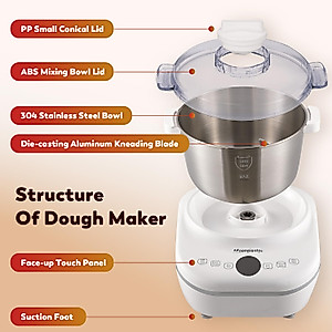 Moongiantgo 5L Dough Maker with Ferment Function, 200W Dough Kneading Machine with 304 Stainless Steel Bowl, Low Noise Operation, Microcomputer Timing, Touch Panel (White)
