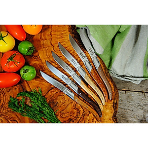 Laguiole Style de Vie Steak Knives, Luxury Line, 6 pieces, Mixed Wood, in giftbox