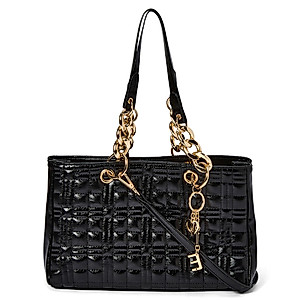 Like Dreams Women Chic Satchel Handbags Top Handle Washed Effect Semi Patent Vegan Leather Fashion Shoulder Purse (Black)