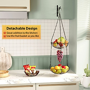 HULISEN 3 Tier Hanging Fruit Basket with Banana Hook, Heavy Duty Wire Hanging Baskets for Kitchen Storage, 35.4 Inch Hanging Vegetable Produce Basket Organizer (Including Installation Bracket)