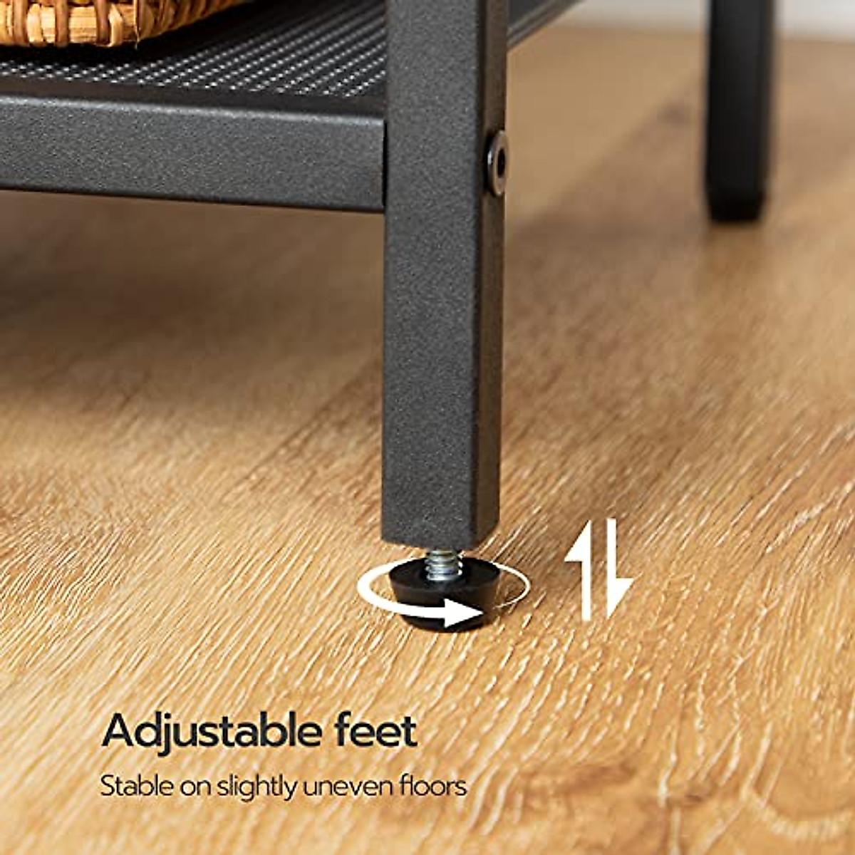HOOBRO Tall Side Table, Industrial End Table with Adjustable Metal Mesh Basket, Telephone Table with Storage Shelf for in Bedroom, Living Room, Hallway, Easy Assembly, Rustic Brown BF02DH01