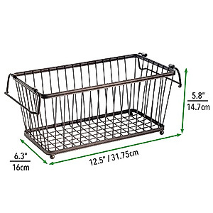 mDesign Household Stackable Metal Wire Storage Organizer Bin Basket with Built-In Handles for Kitchen Cabinets, Pantry, Closets, Bedrooms, Bathrooms - 12.5" Wide, 2 Pack - Bronze