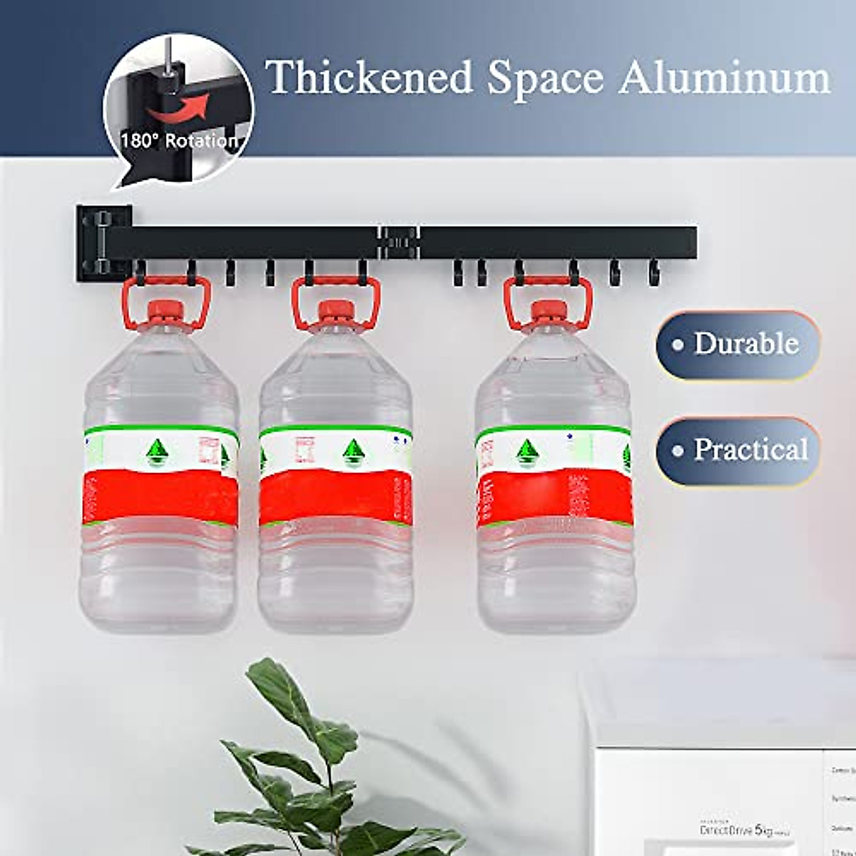 BHeadCat Clothes Laundry Drying Rack Wall Mounted, Retractable Garment Hanger with Hooks, Easy to Install, Strong Load-Bearing, Tri-Collapsible Clothes Dry Rack for Balcony, Bathroom, Bedroom