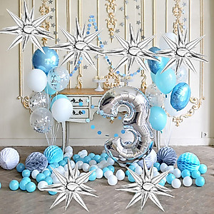 72 PCS Silver Star Balloons, 12 Point Star Foil Mylar Starburst Balloons Spike Explosion Cone Balloon for Party Decorations Supplies, Birthday, Wedding, Baby Shower, Graduation Balloons 2024