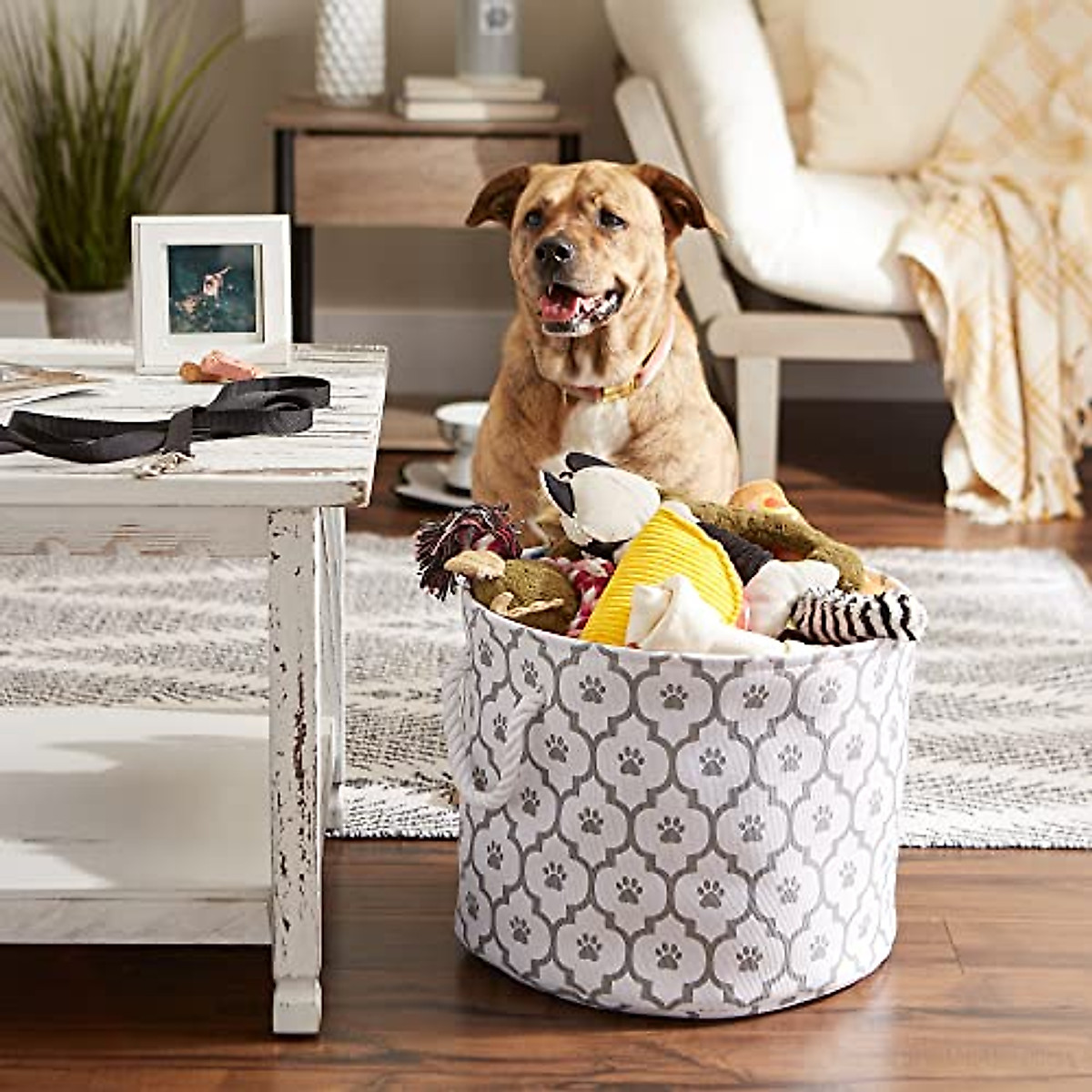 Bone Dry Pet Storage Collection Lattice Paw Print, Medium Round, White/Gray