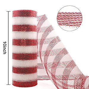 4 Roll Christmas Poly Mesh Ribbon, 10 Inch x 30 Feet Metallic Poly Mesh Ribbon Red Green and White Glitter Foil Mesh Ribbon Decorative Mesh Rolls for DIY Wreath Crafts Christmas Party Decoration