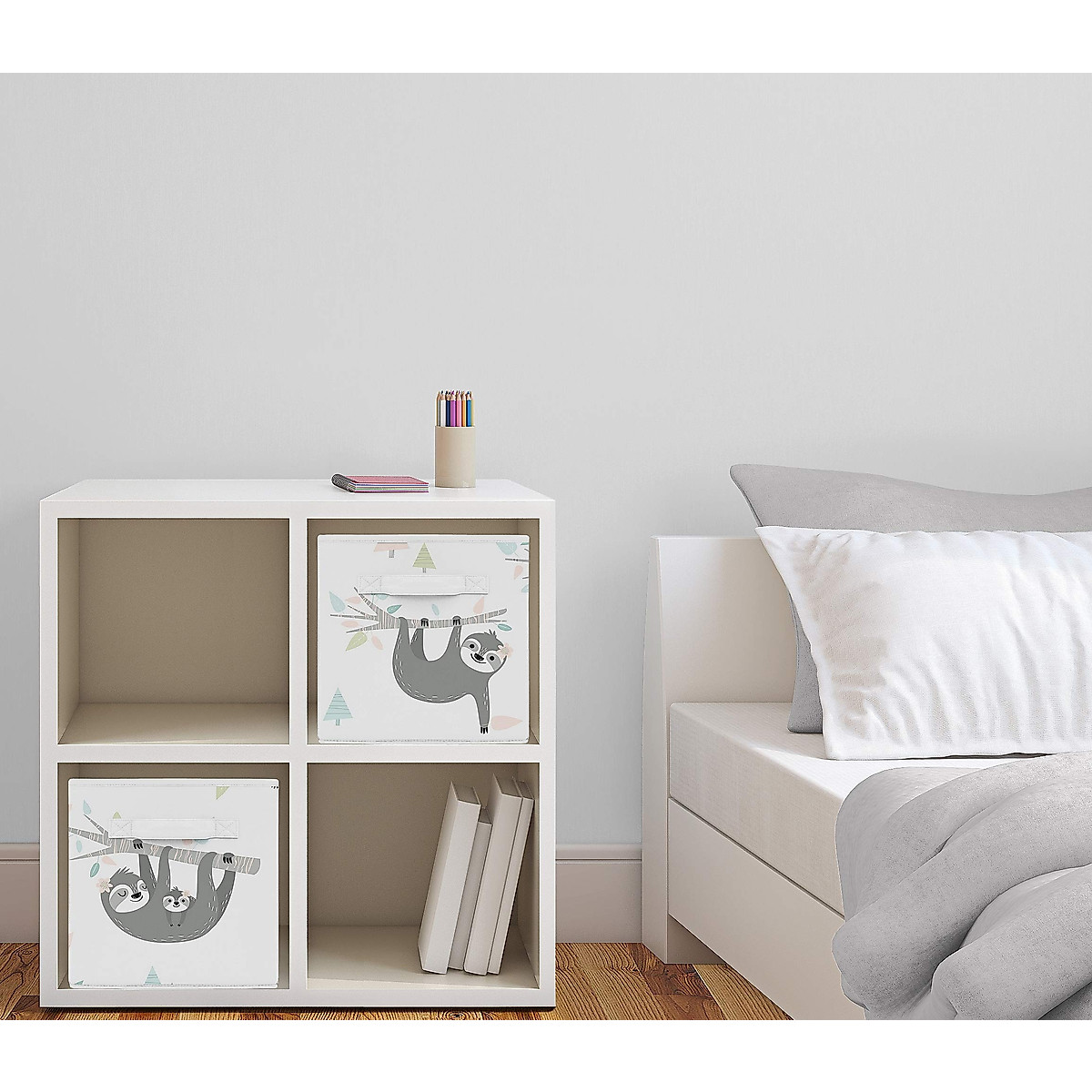 Sweet Jojo Designs Pink and Grey Jungle Sloth Leaf Foldable Fabric Storage Cube Bins Boxes Organizer Toys Kids Baby Childrens - Set of 2 - Blush, Turquoise, Gray, Green Tropical Botanical Rainforest