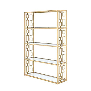ACME Blanrio Bookshelf - - Gold & Clear Glass