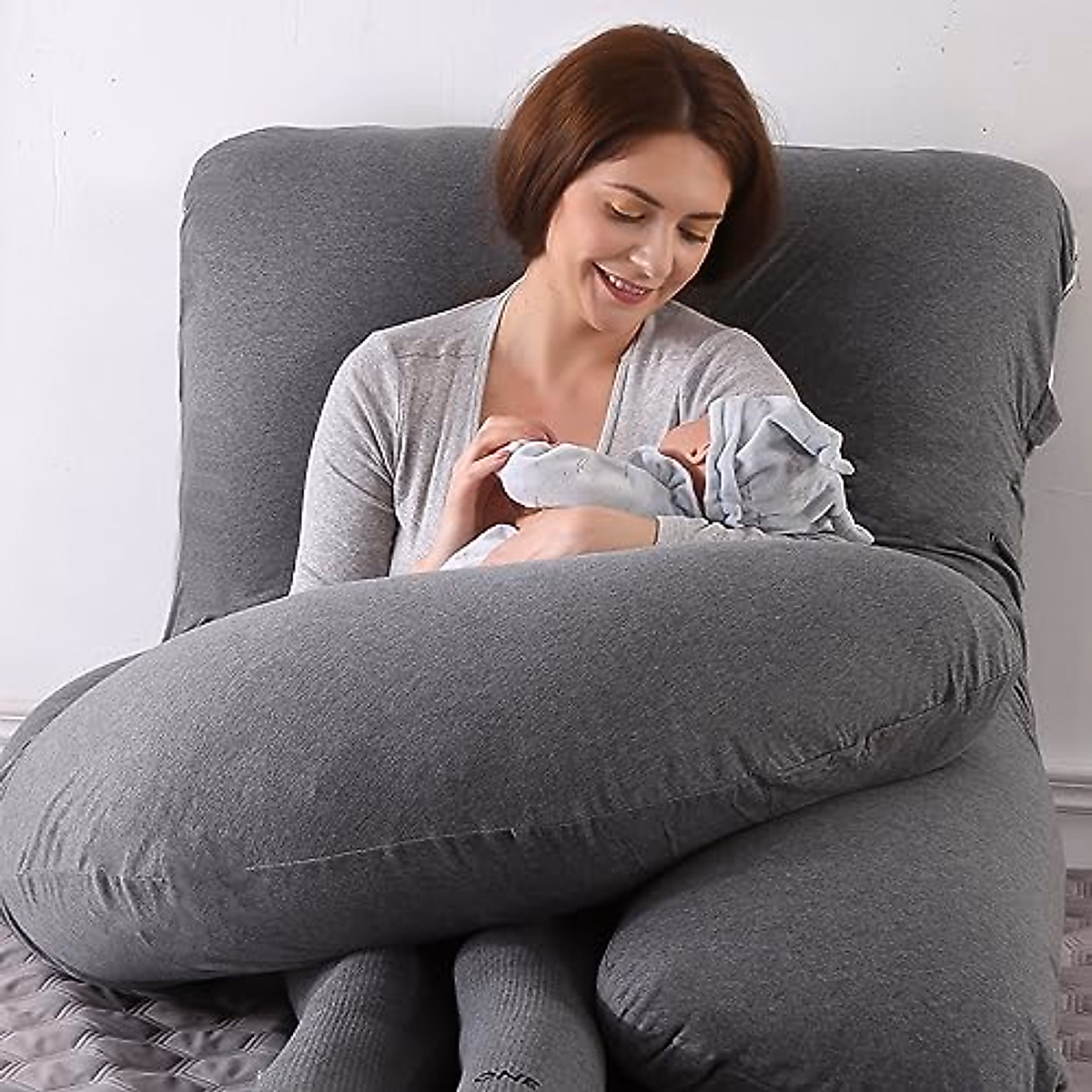 BATTOP Pregnancy Pillow Cover for U+J Shaped Body Pillow,57 inch Large Pregnancy Pillowcase,Cooling,Machine Washable Replacement Cover,Fits Most 55/57 Inch,Cover Only