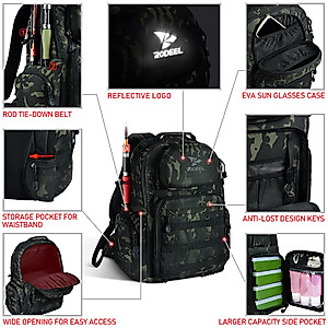 Rodeel Large Storage Backpack Fishing Hiking Tackle Backpack, Saltwater Resistant Fishing Bags