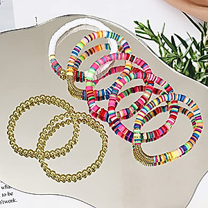 DIMISHIN Heishi Bracelet for Women Clay Bead Bracelet Stackable Beaded Stretch Bracelet Elastic Layered Colorful Beaded Bracelet Set (Colorful 7pc)