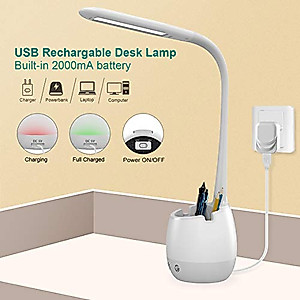 ERAY Kids Desk Lamp LED Study 2000mAh Rechargeable Desk Light with Pen Holder/ 8 Colors Night Light/ 3 Brightness Levels/Touch Control, Dimmable Table Lamp for Boys & Girls Eye-Caring Reading