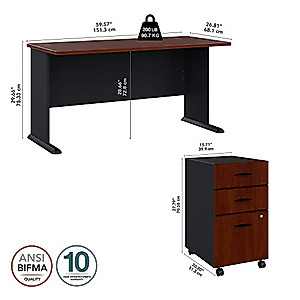 Bush Business Furniture Series A 60W Desk with Mobile File Cabinet in Hansen Cherry and Galaxy