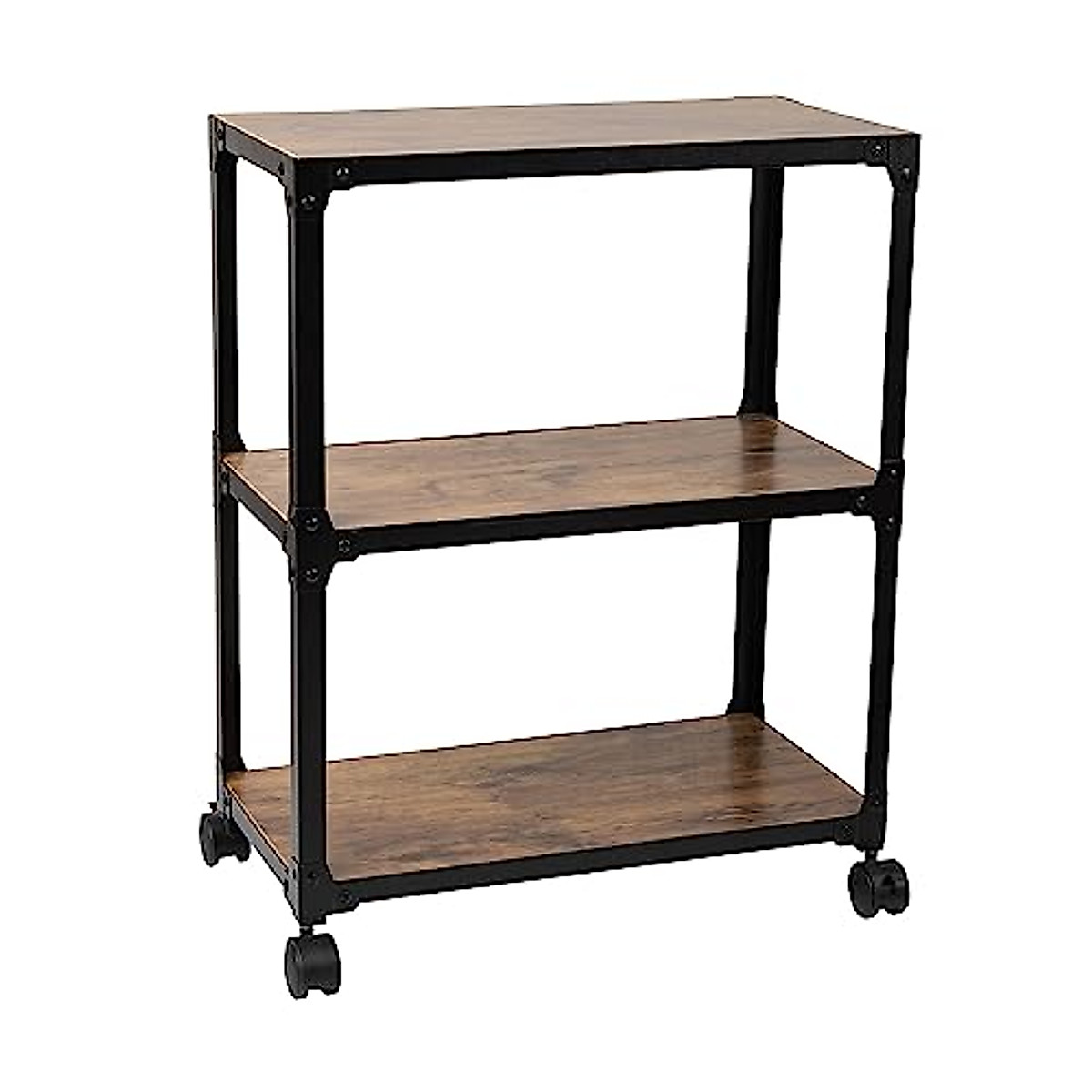 MIND READER Rolling Bar Cart [3 Tier] Kitchen Microwave Cart Island On Wheels, Coffee Station (Wood/Metal, Black/Brown)