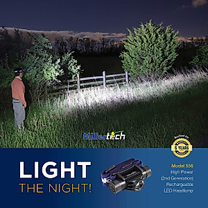Millertech #556 - High Power Rechargeable CREE LED Headlamp 750 Lumens - 2nd Generation with USB-C Charging Cable