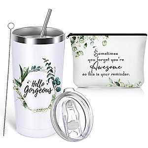 Inbagi Women Inspirational Gift Set Thank You Gift for Women Including 20oz Tumbler Cup Cosmetic Bag Stainless Steel Tumbler Employee Appreciation Gift Motivational Birthday Gift Coworker Secretary