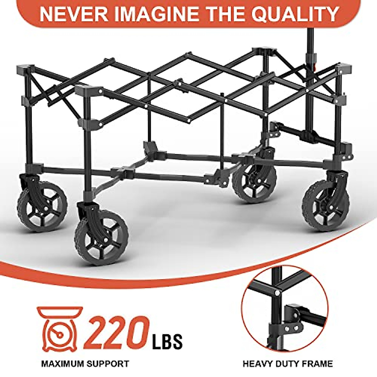 Navatiee Collapsible Folding Wagon, Wagon Cart Heavy Duty Foldable with Two Drink Holders, Utility Grocery Wagon for Camping Shopping Sports, S2