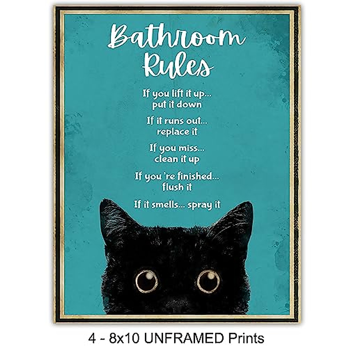 Teal Blue Bathroom Wall Decor - Funny Cat Bathroom Decor - Bathroom Rules Decorations for Women, Kitty, Kitten, Animal Lovers - Guest Bathroom - Restroom Sign - Bath Wall Decor - Powder Room Wall Art