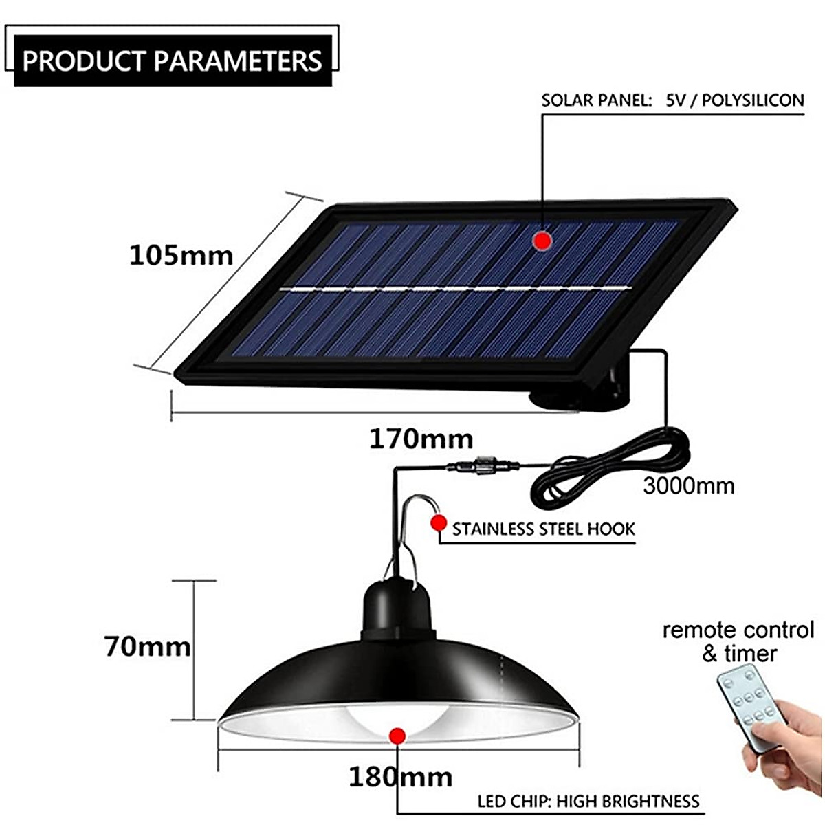 Aolyty Solar Pendant Light with Remote Control Dimmable Shed Light Waterproof Solar Powered Hanging Wall Light for Garden Yard Corridor Walkway Pathway Garage Driveway (Warm Light)