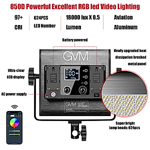 GVM RGB Video Lighting, 360° Full Color Led Video Light with APP Control, 3 Packs 850D Photography Lighting Kit CRI 97, YouTube, Aluminum Alloy Shell